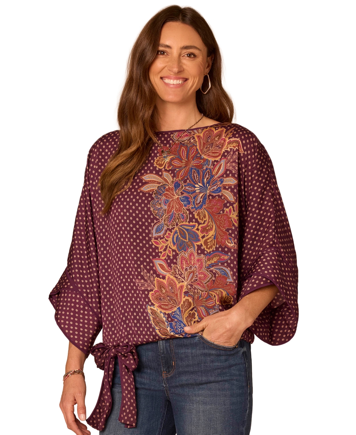 Click here for Democracy Petite 3/4 Dolman-Sleeve Boat-Neck Print... prices
