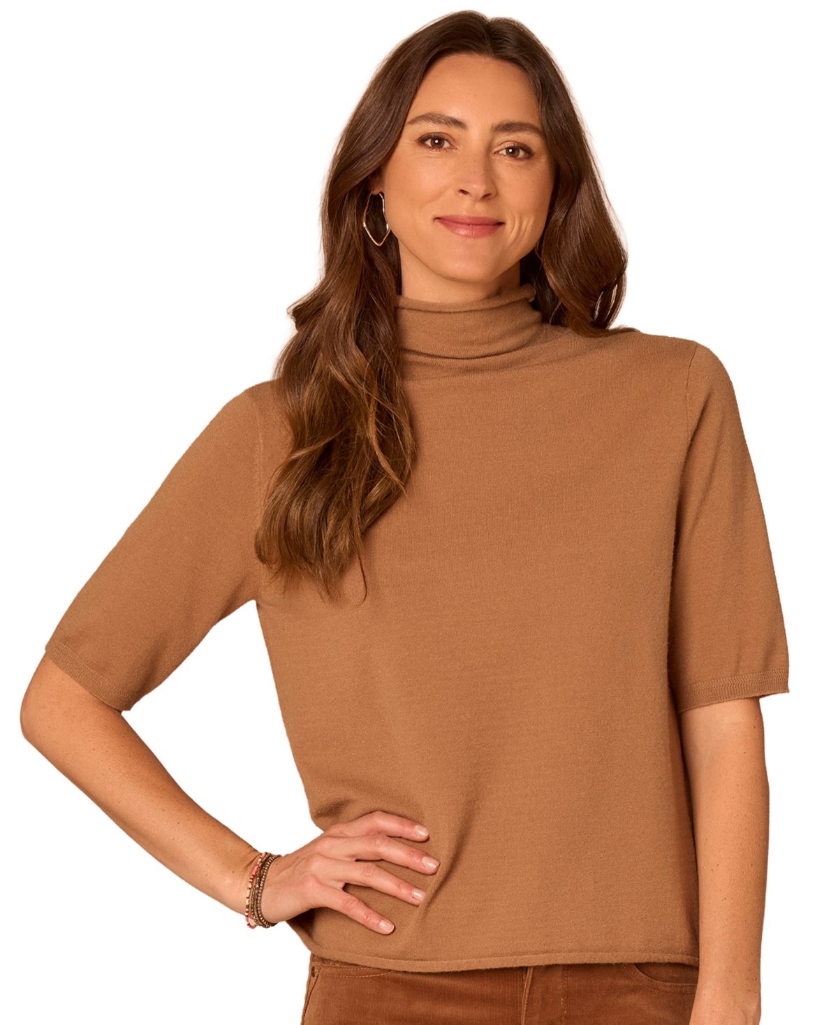 Click here for Democracy Petite Draped Mock-Neck Short-Sleeve Swe... prices