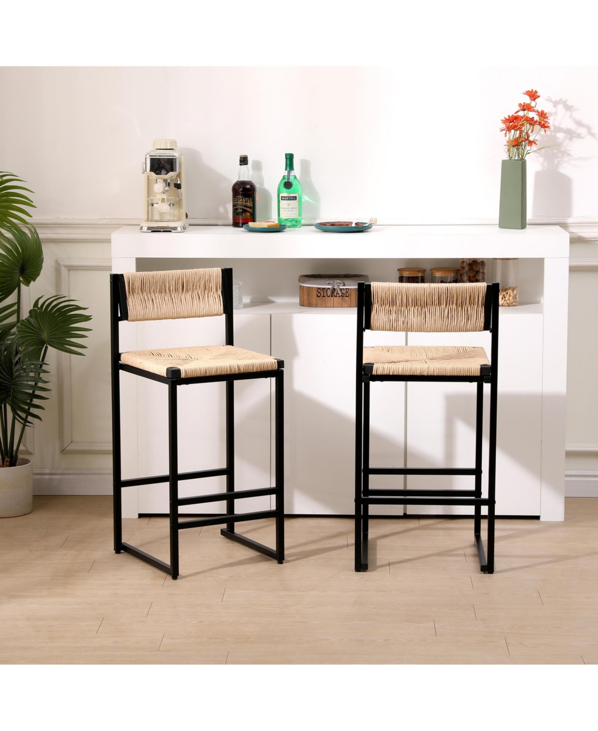 Click here for sumyeg Set of 2 Hand Weave Bar Stools with Backres... prices