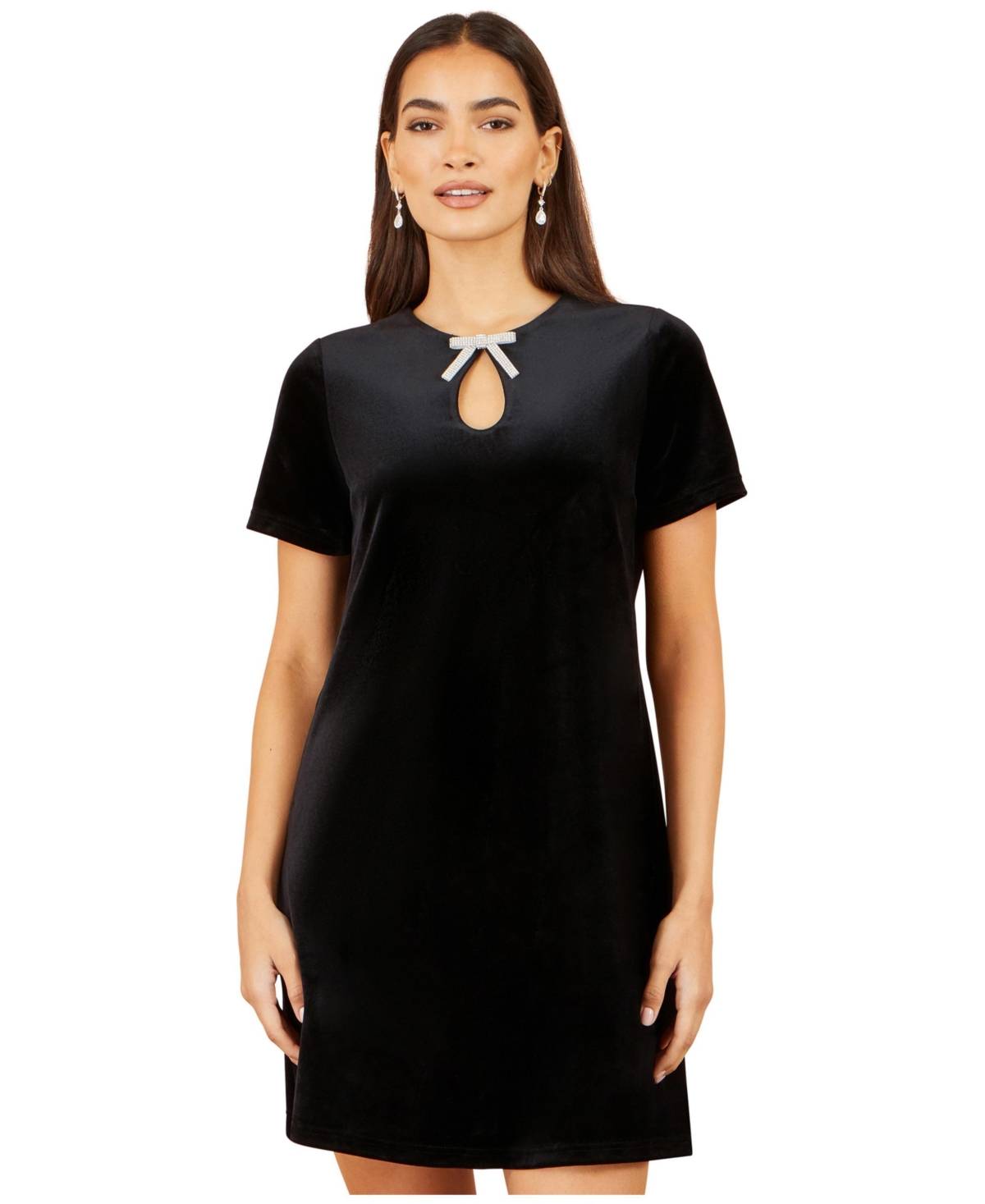 Click here for Yumi Womens Velvet Tunic With Diamante Bow Collar... prices