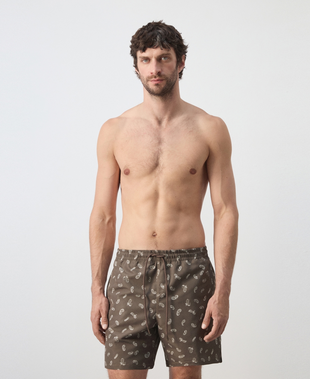 Click here for Mango Mens Drawstring Printed Swimsuit - Brown prices