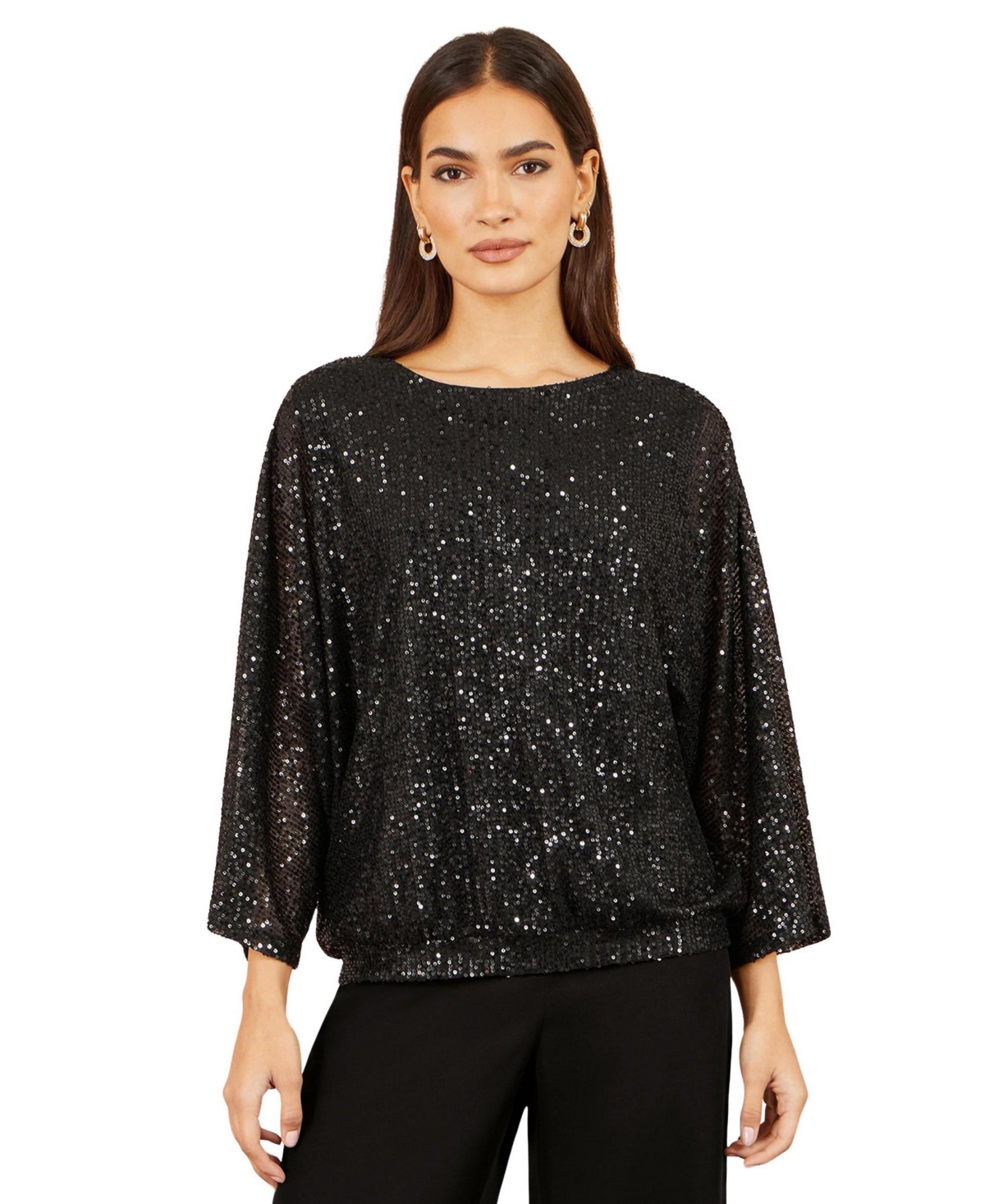 Click here for Yumi Womens All-Over Sequin Batwing Sleeves Top -... prices
