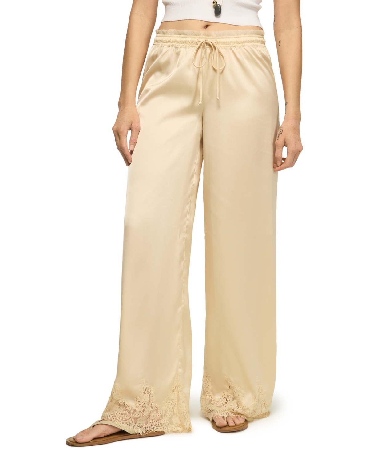 Click here for Lucky Brand Womens Pull-On Wide-Leg Lace Trim Pant... prices