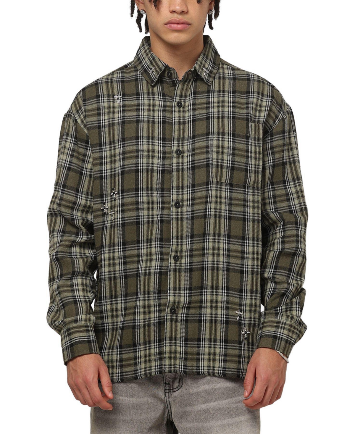 Click here for Saint Morta Mens Credo Plaid Long Sleeve Button Up... prices