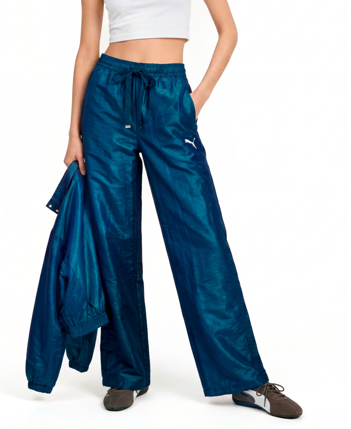 Click here for Puma Womens Pearlized Wide-Leg Pants - Midnight Pe... prices