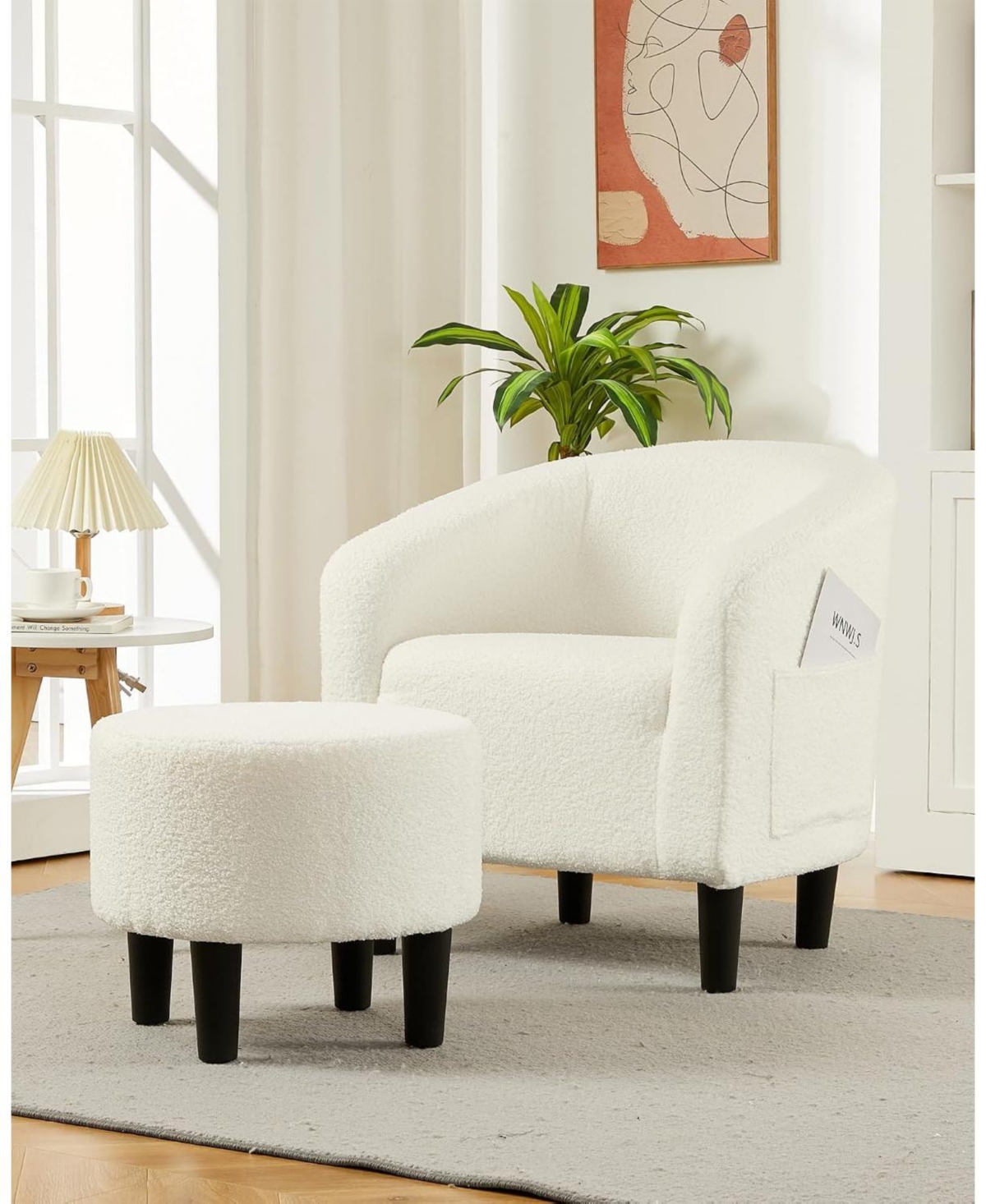 Click here for homfan Boucle Barrel Accent Chair with Ottoman  Mo... prices