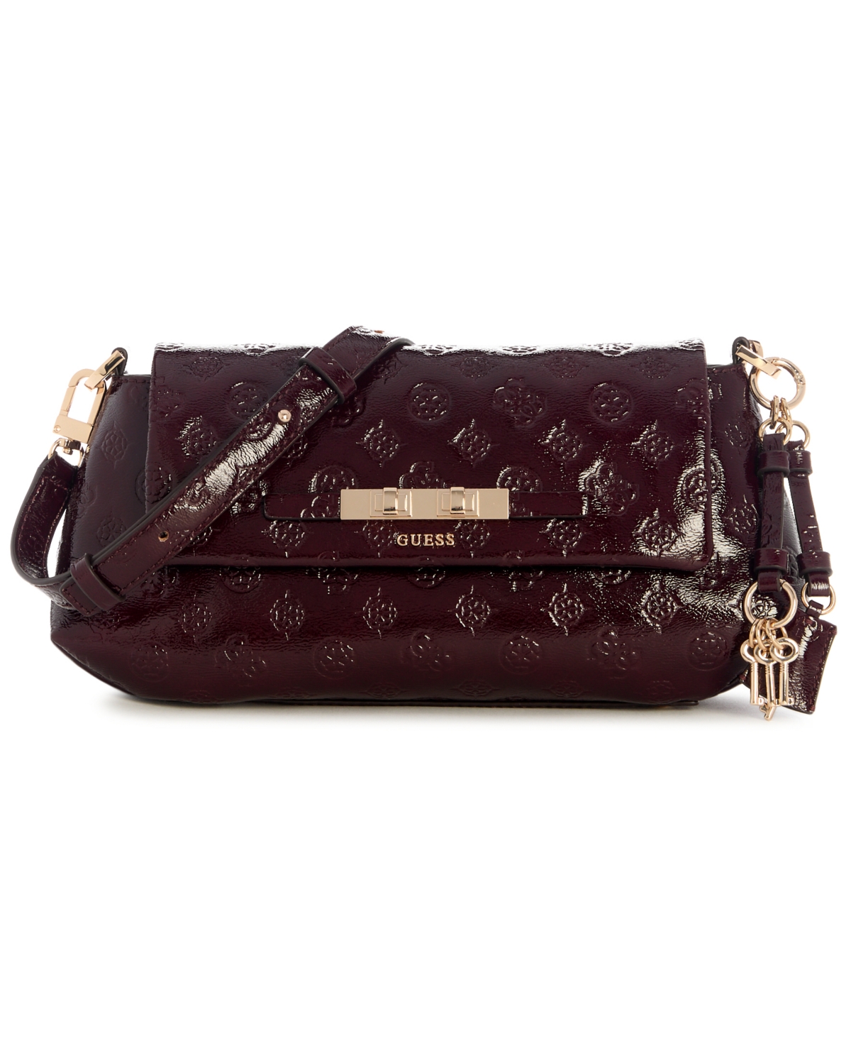 Click here for Guess Carmella Medium Flap Crossbody Handbag - Bur... prices