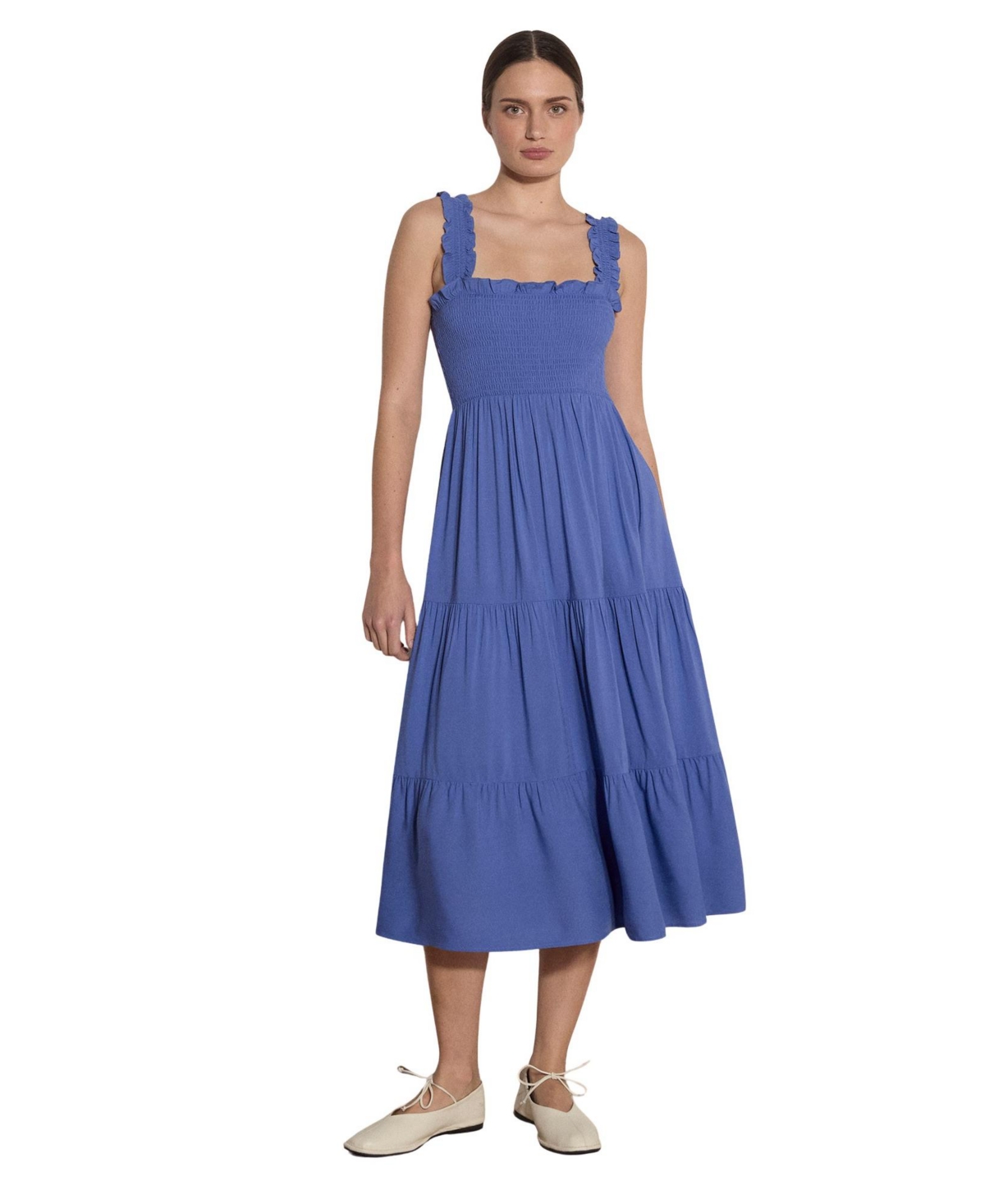 Click here for Apricot Womens Slub Smock Tiered Midi Dress - Purp... prices