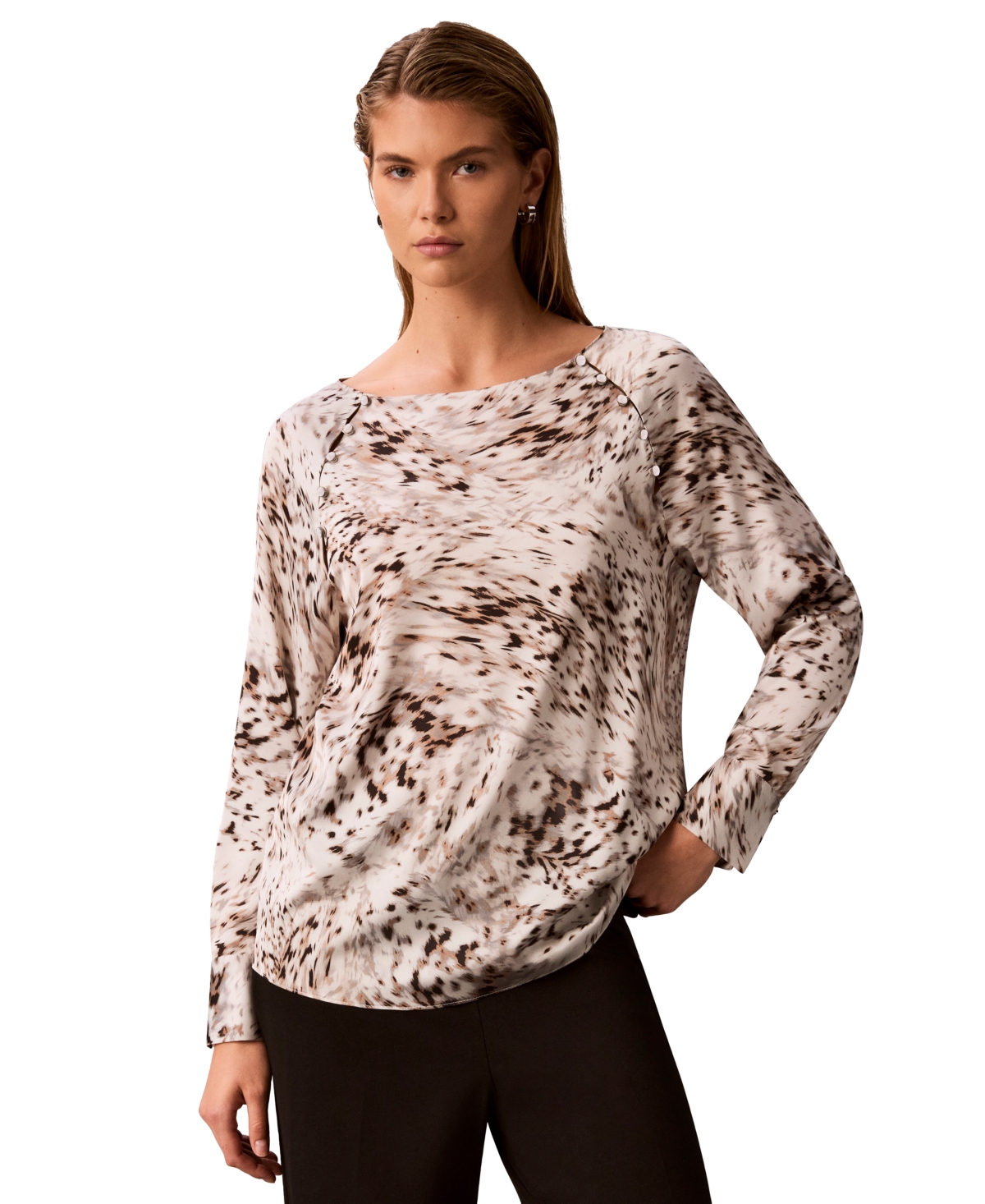 Click here for Calvin Klein Womens Boat Neck Button-Front Long-Ra... prices