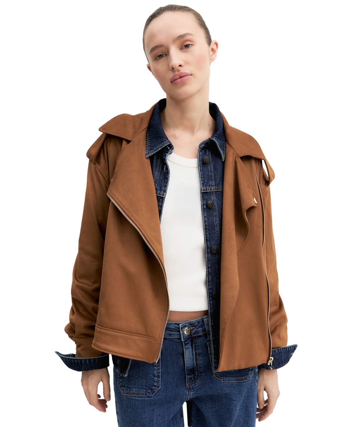 Click here for Emme Marella Womens Velvety-Finish Asymmetric-Zip... prices