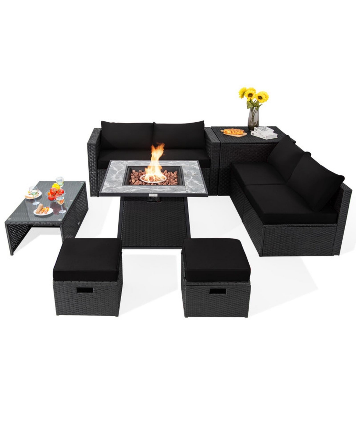 Click here for Gouun 9 Piece Outdoor Wicker Sectional Conversatio... prices