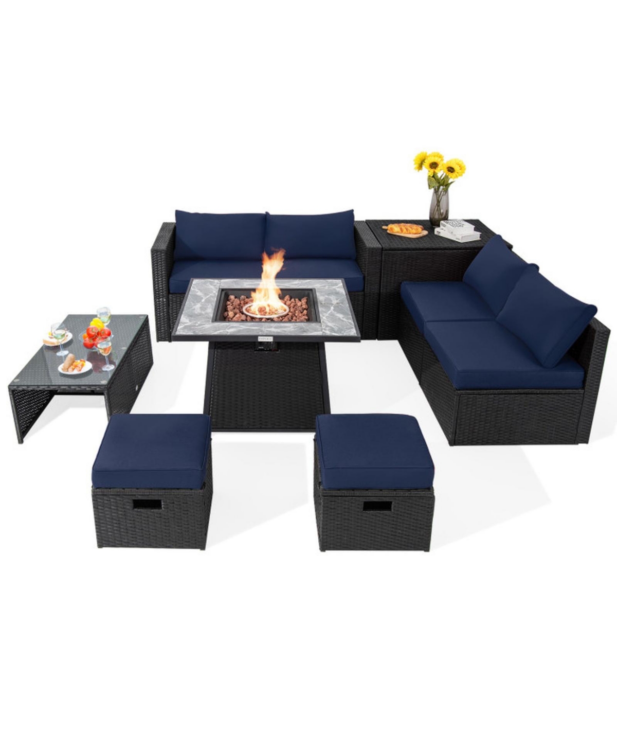 Click here for Gouun 9 Piece Outdoor Wicker Sectional Conversatio... prices