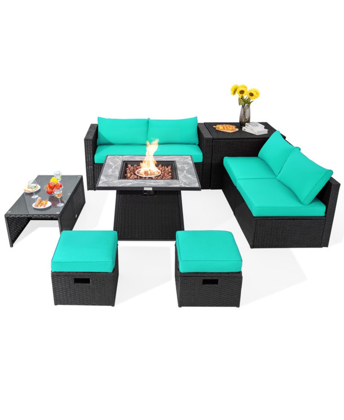 Click here for Gouun 9 Piece Outdoor Wicker Sectional Conversatio... prices