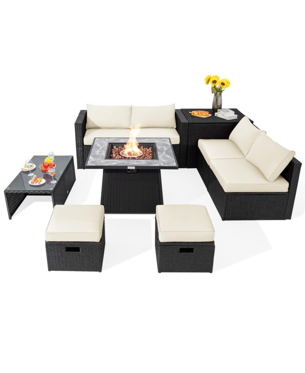 Click here for Gouun 9 Piece Outdoor Wicker Sectional Conversatio... prices