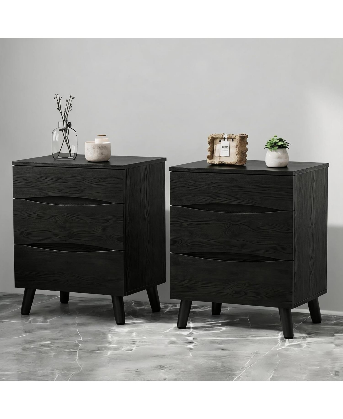 Click here for Gaomon Set of 2 Black Nightstands with 3 Drawers a... prices