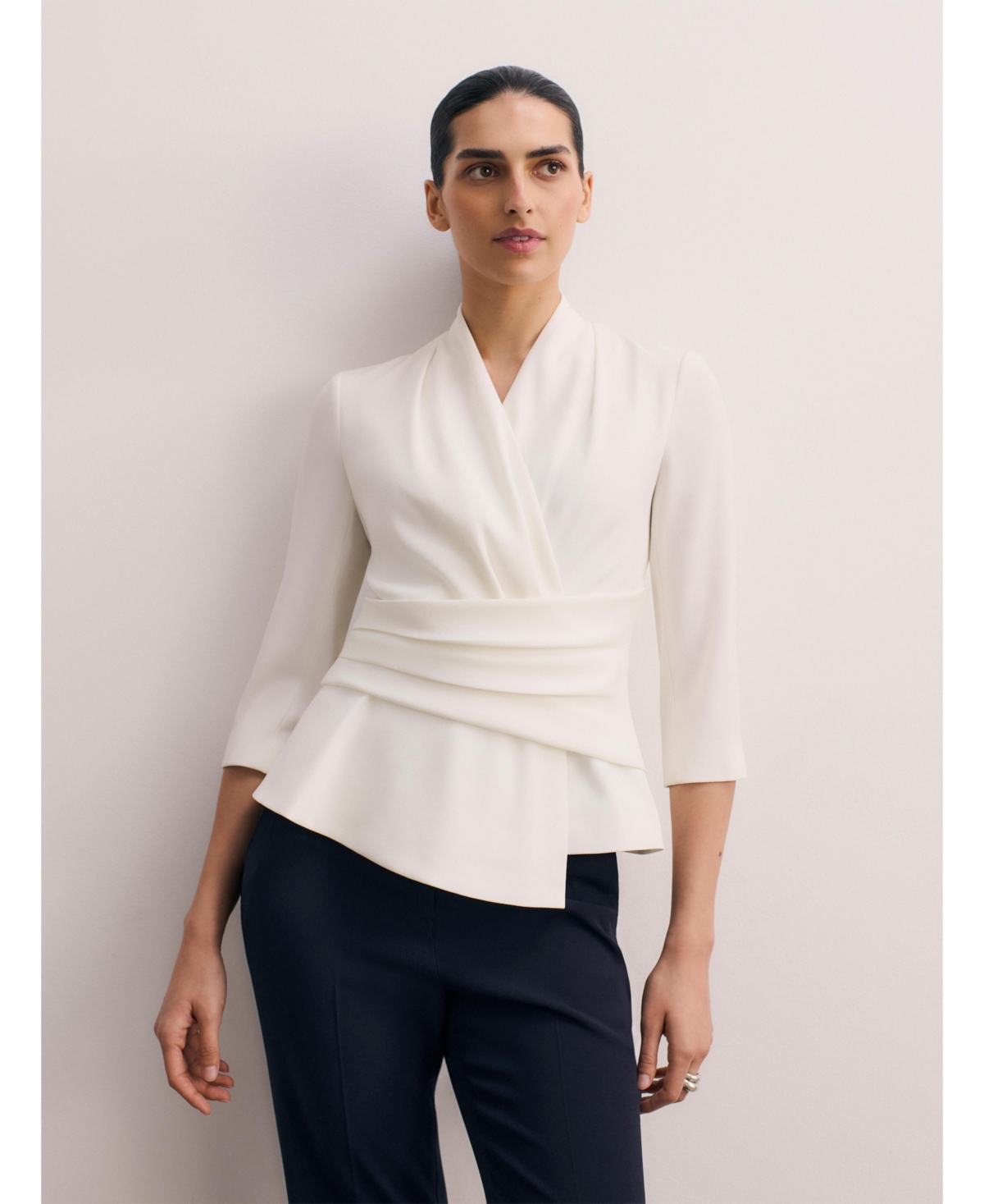 Click here for The Fold Womens Belleville Clever Crepe Top - Whit... prices