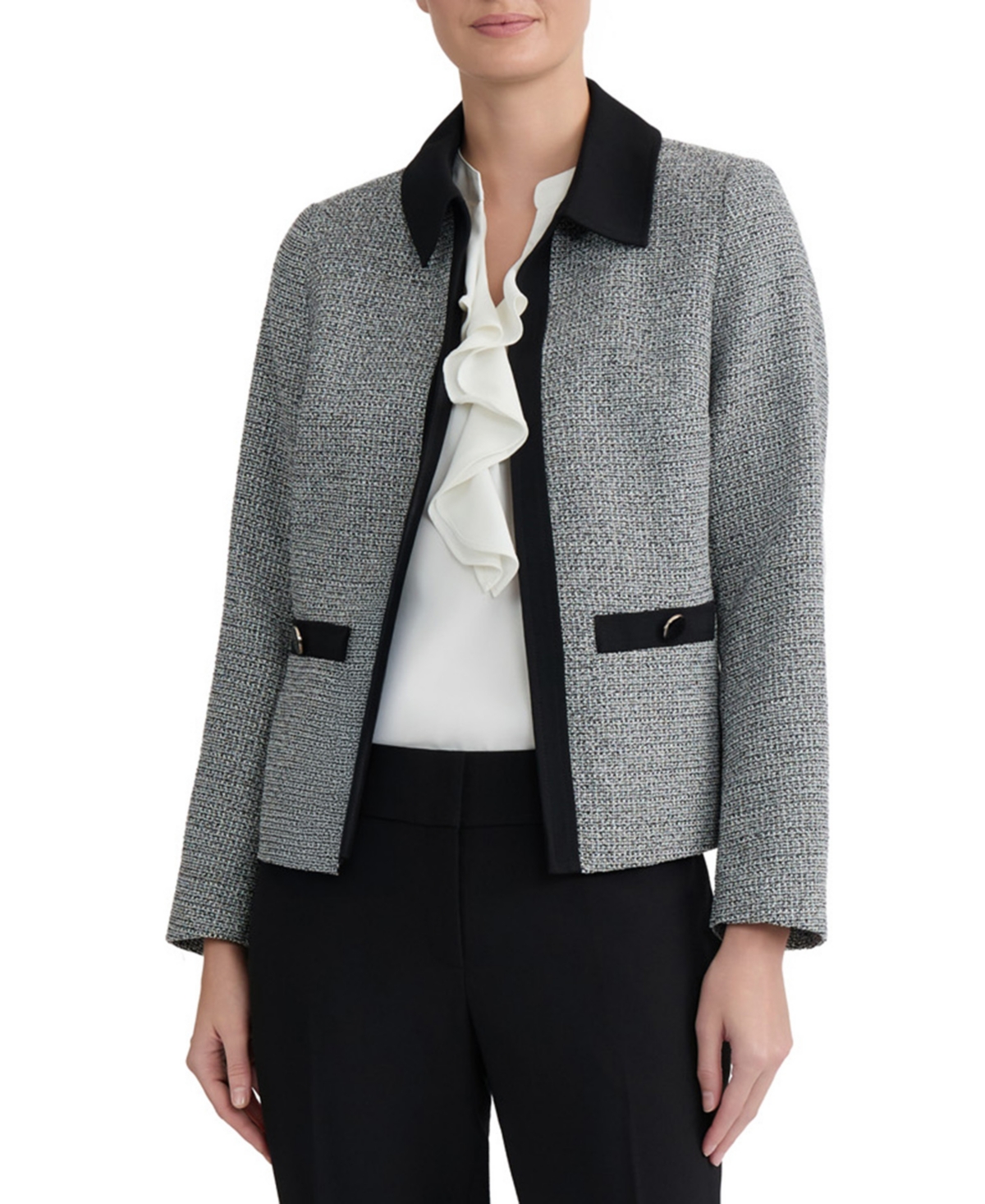Click here for Kasper Petite Point Collar Tweed-Trim Blazer Jacke... prices