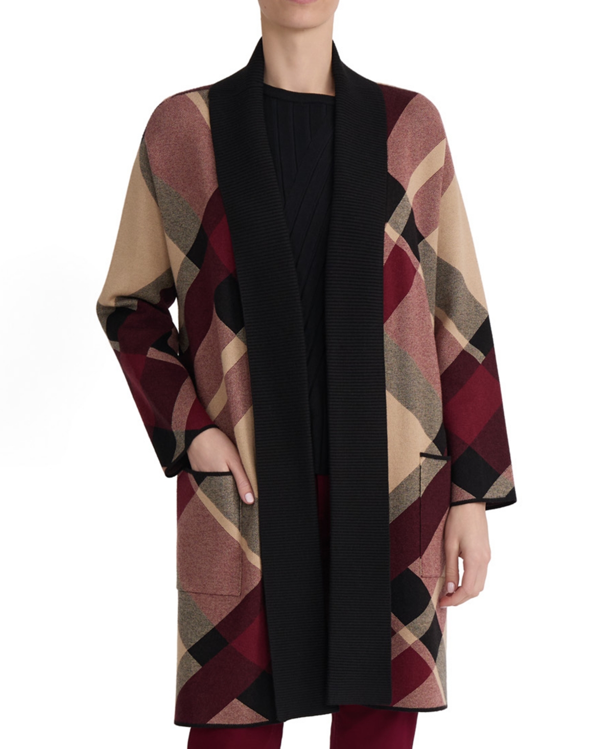 Click here for Jones New York Petite Plaid Turnback-Collar Cardig... prices