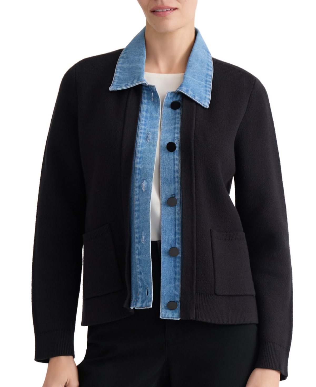 Click here for Jones New York Plus Size Denim Collared Notch Coll... prices