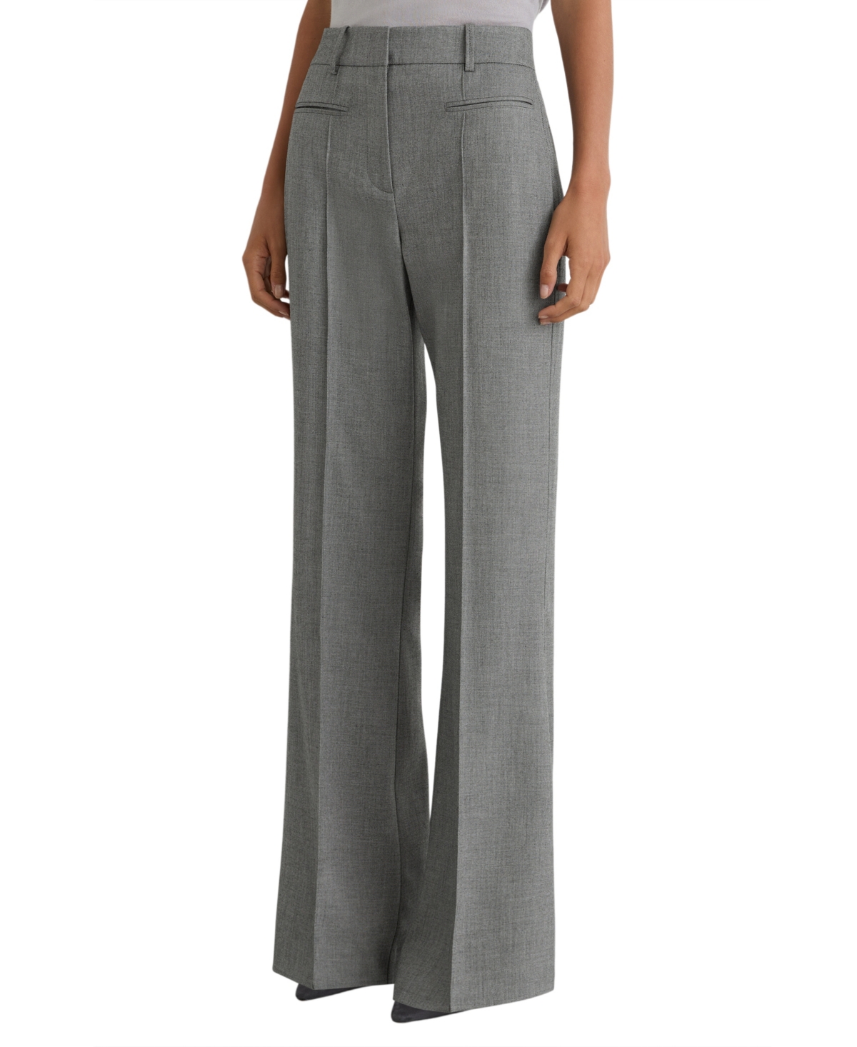 Click here for Reiss Womens Pintuck-Detail Flared Trousers - Gray prices