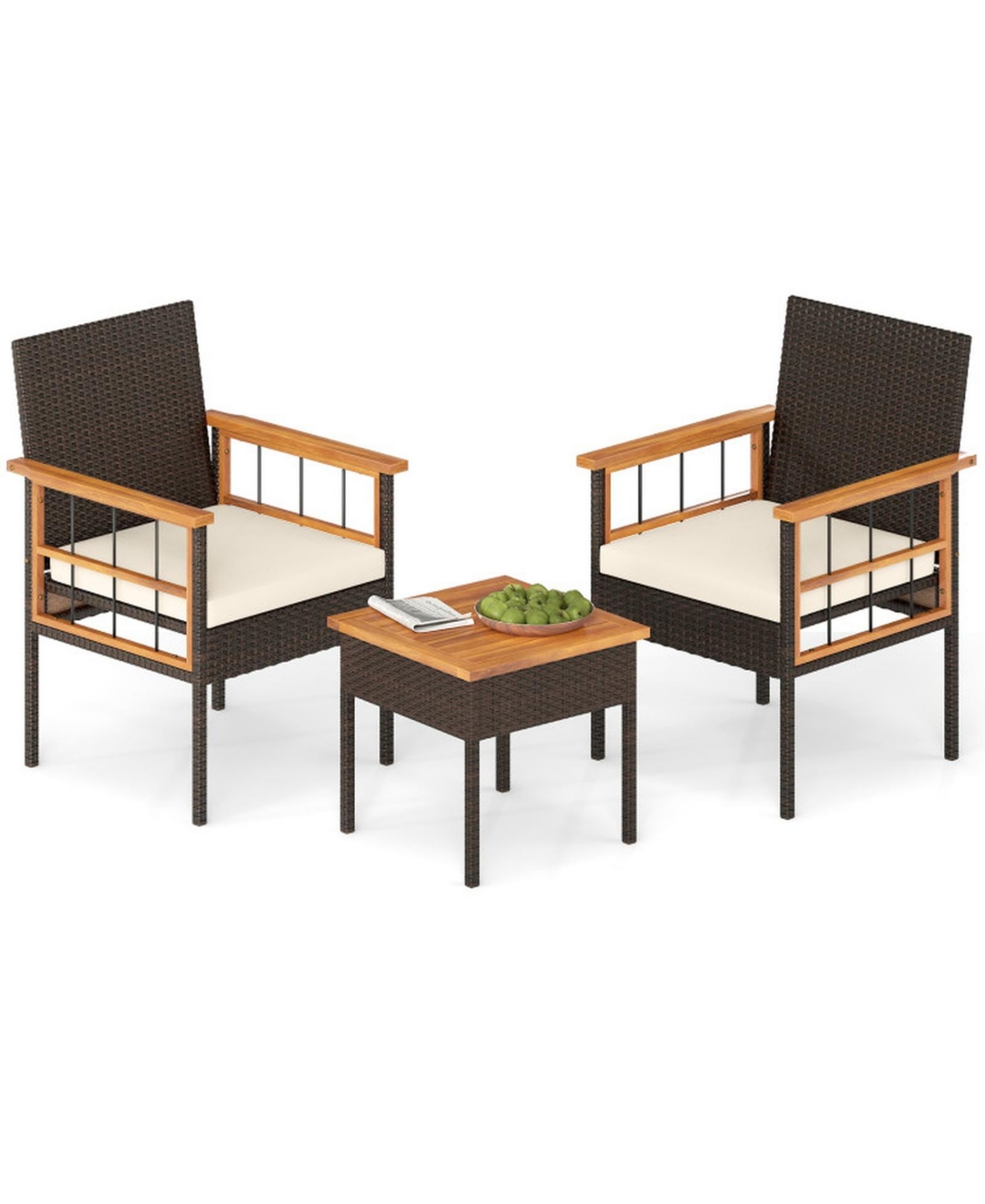 Click here for Gouun 3-Piece Wicker Bistro Set with Acacia Wood T... prices