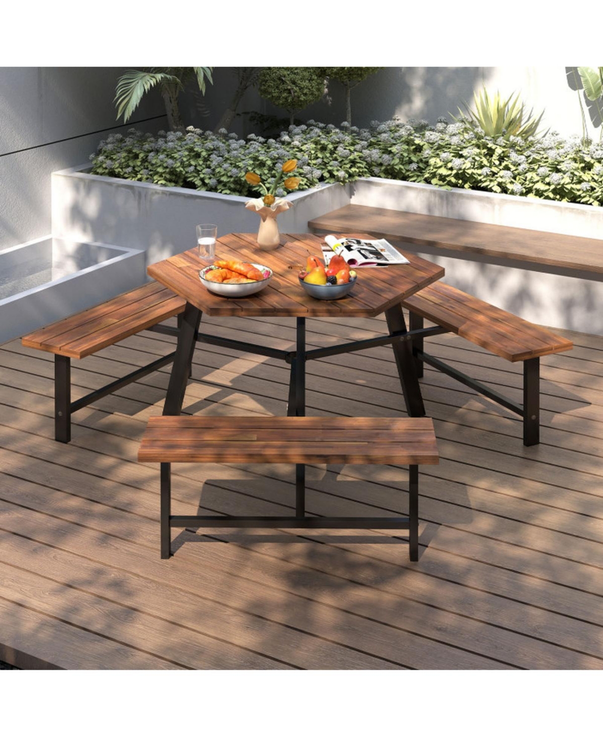 Click here for Gouun 6-Person Outdoor Acacia Wood Picnic Table an... prices