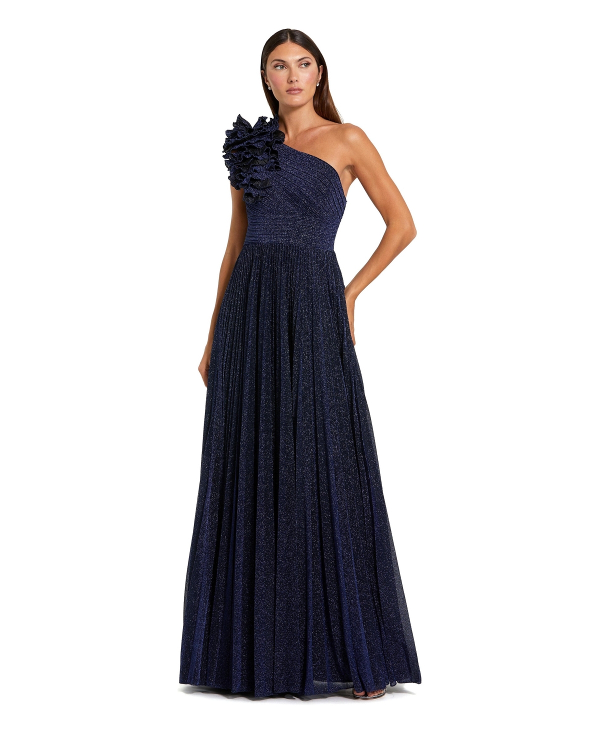 Click here for Mac Duggal Womens One-Shoulder Pleated Ruffle Gown... prices