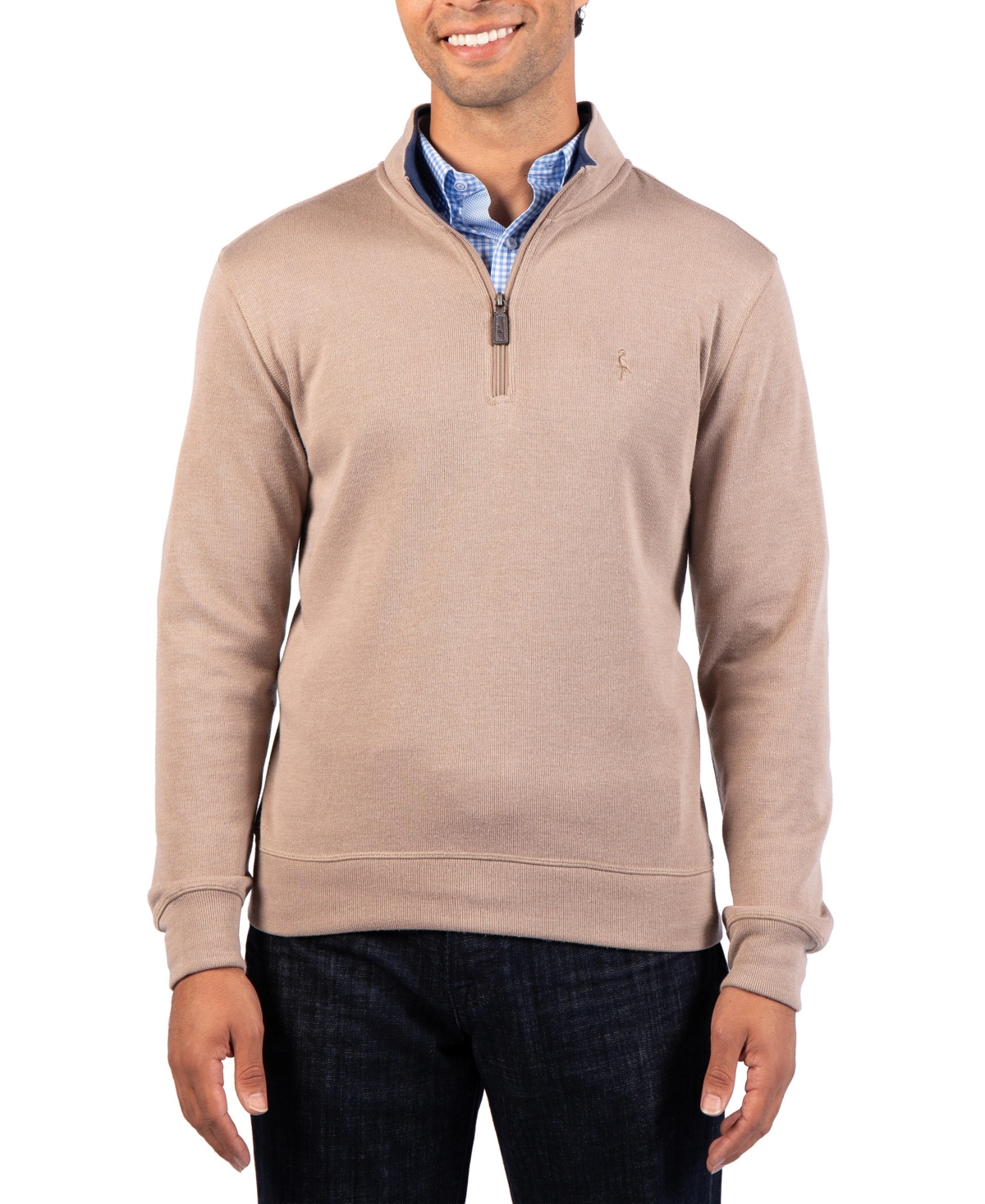 Click here for TailorByrd Mens French Rib Quarter Zip - Camel prices