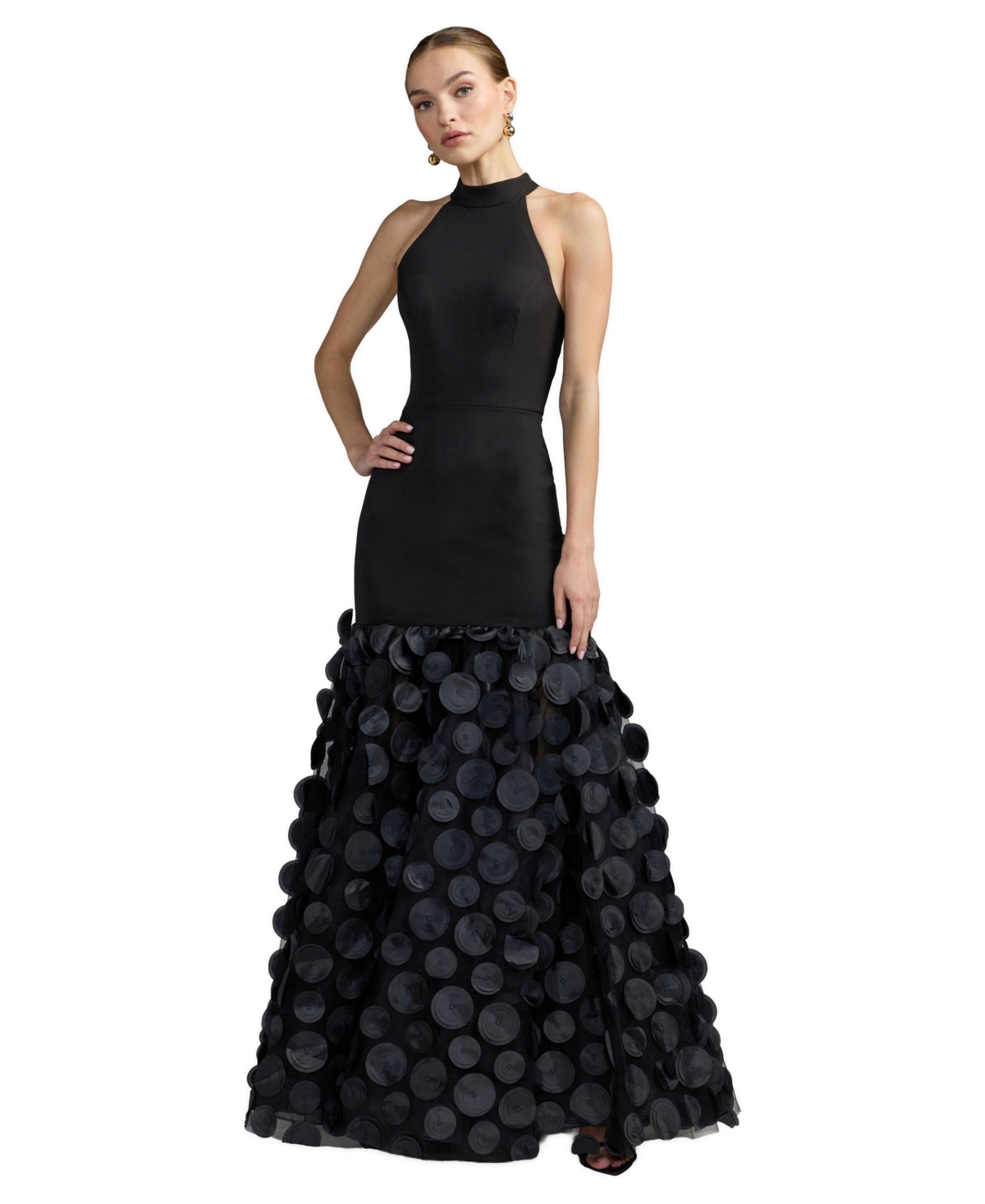Click here for Mac Duggal Womens Halter Rosette Ball Gown - Black prices