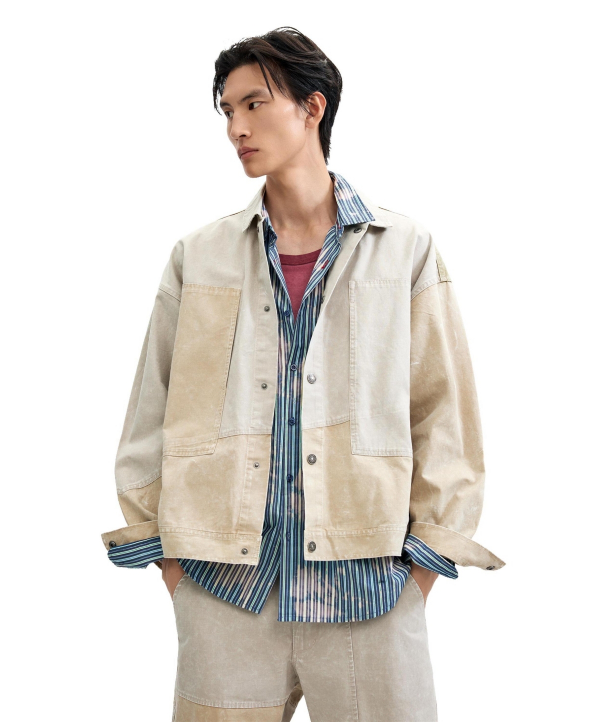 Click here for Desigual Mens Gradient patchwork jacket - Sand prices