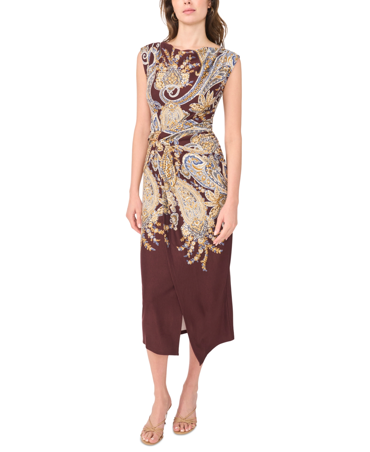 Click here for Msk Womens Boat Neck Paisley Sleeveless Wrap Dress... prices