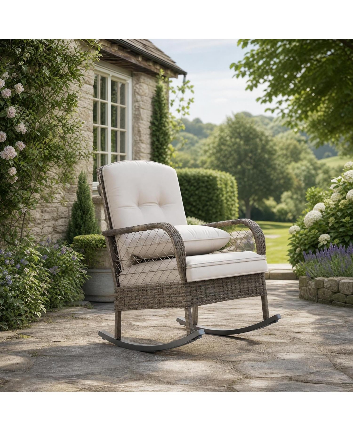 Click here for homfan Outdoor Wicker Rocking Chair  High-Back  Th... prices