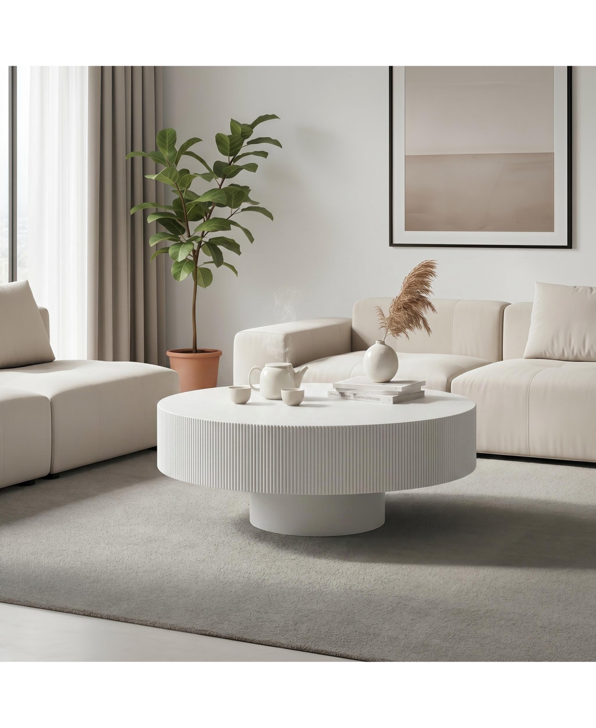 Click here for Flynama Round Fluted Pedestal Coffee Table  Mid-Ce... prices