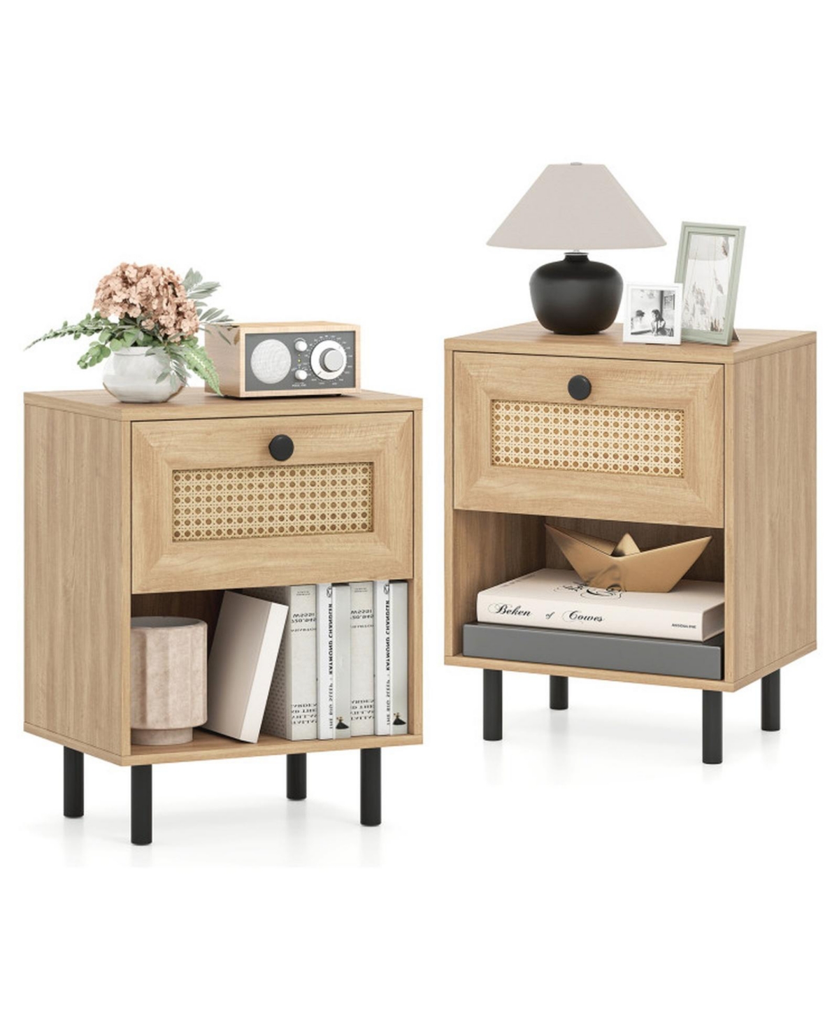 Click here for Sugift Boho Rattan Nightstand Set of 2 with Woven... prices