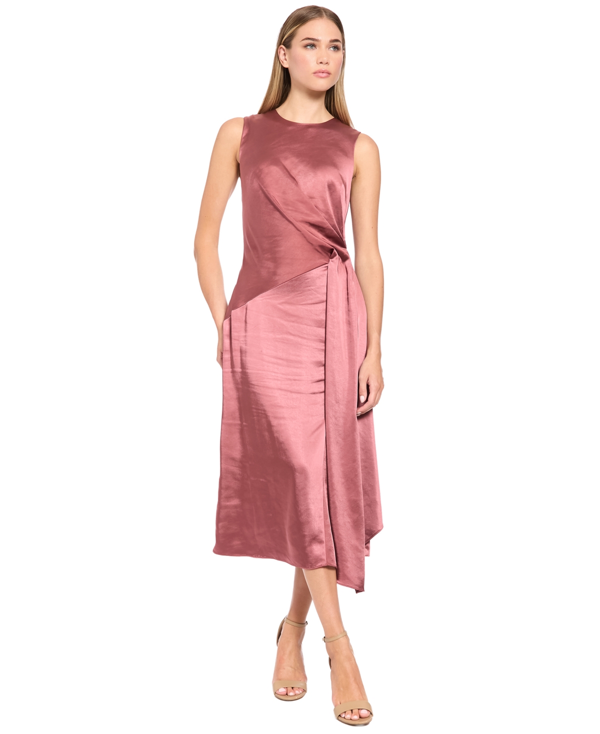Click here for Luxely Womens Satin Midi Side-Gathering Dress - Ro... prices