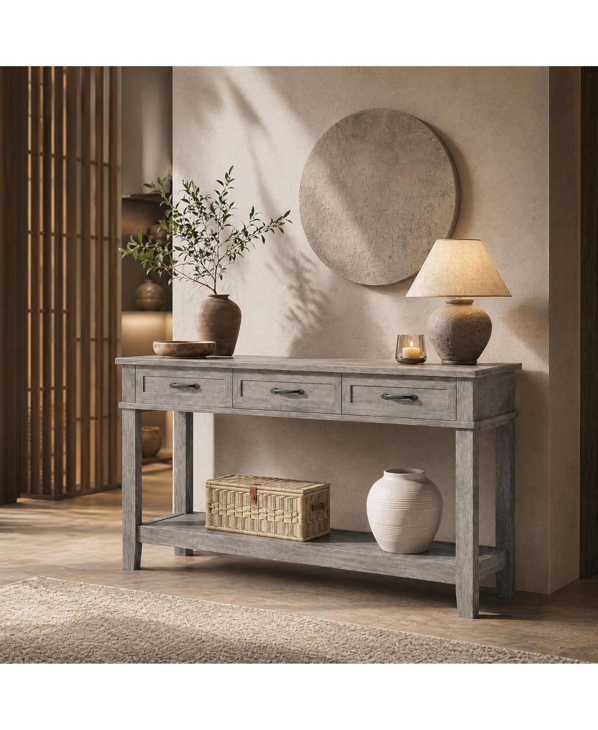 Click here for homfan 54 Farmhouse Console Table with 3 Drawers a... prices