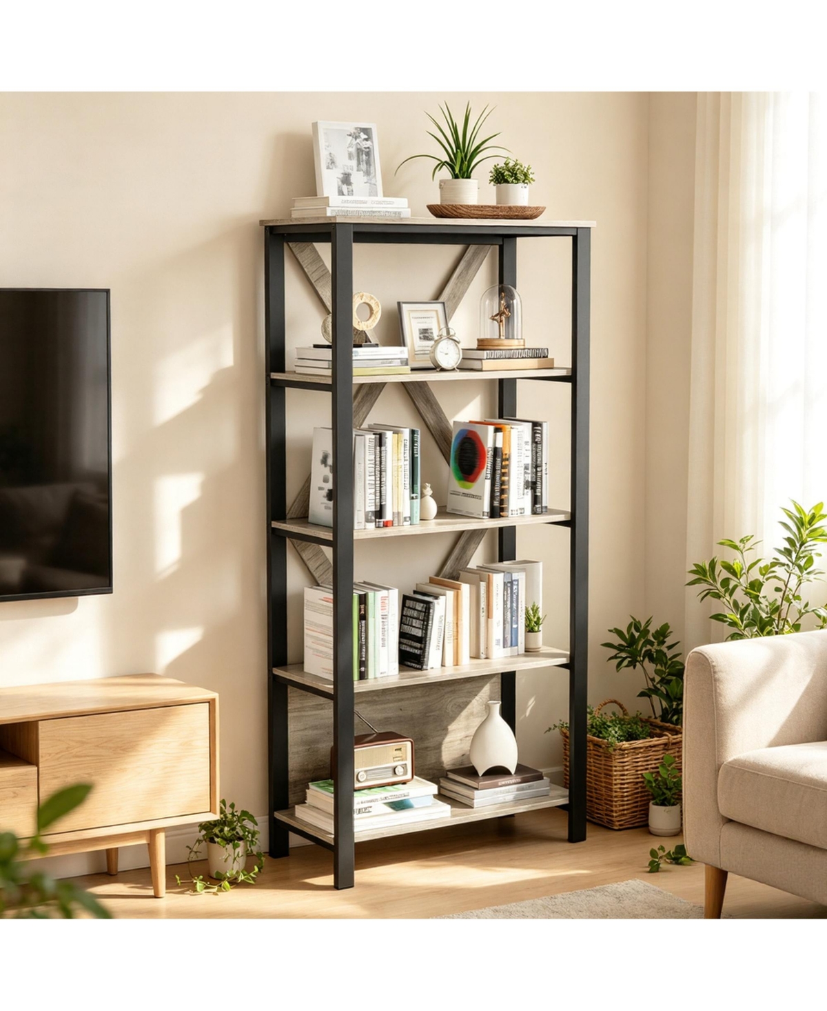 Click here for 5-Tier Industrial Bookshelf with Led Lights  66 in... prices