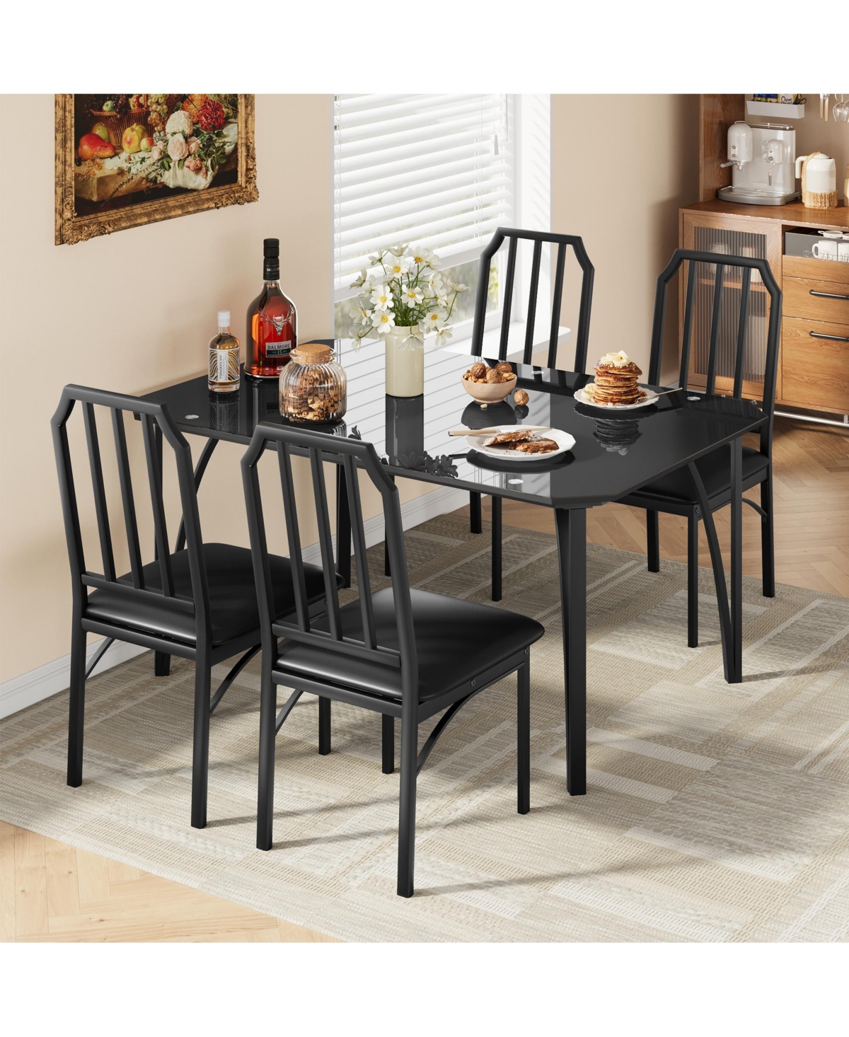 Click here for Dining Table Set 5 Piece Black Glass Top with 4 Up... prices