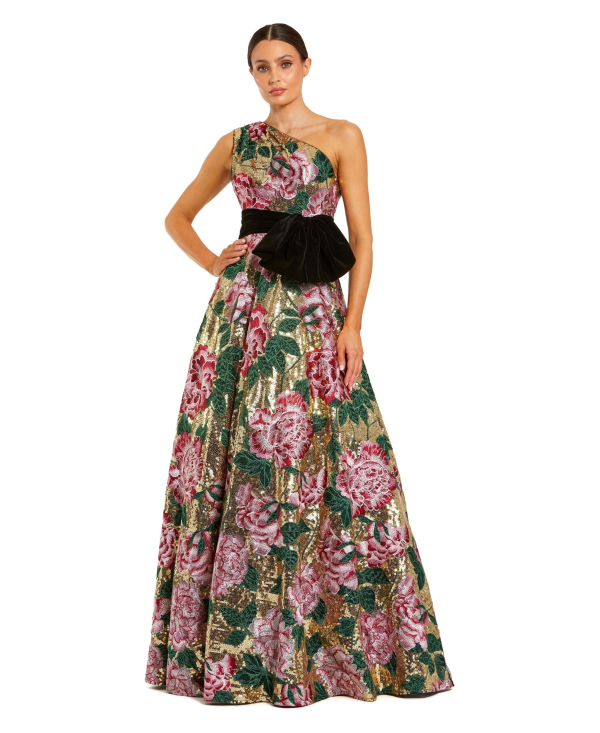 Click here for Mac Duggal Womens One-Shoulder Floral Sequin Ball... prices