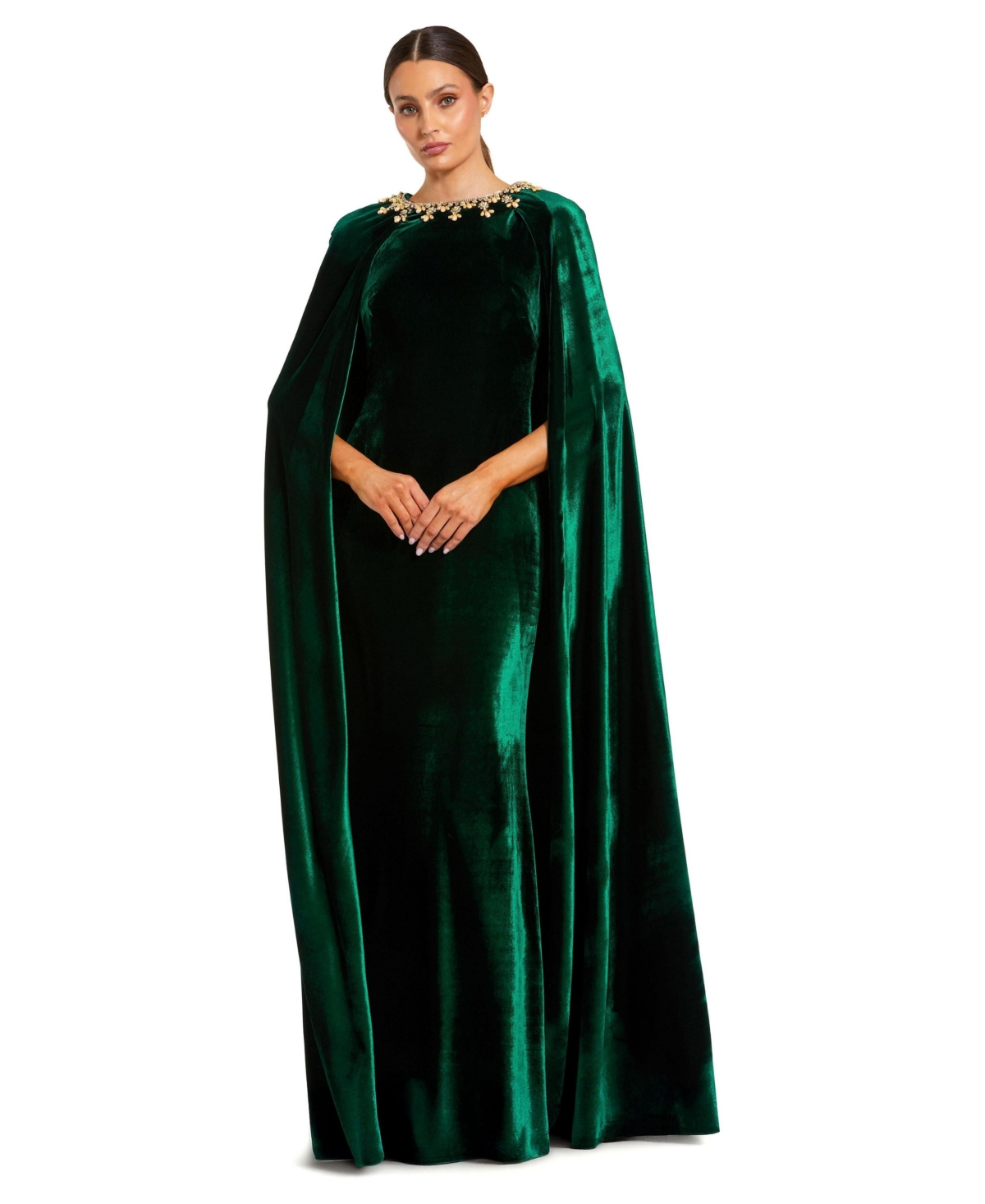 Click here for Mac Duggal Womens Embellished Velvet Cape Gown - D... prices