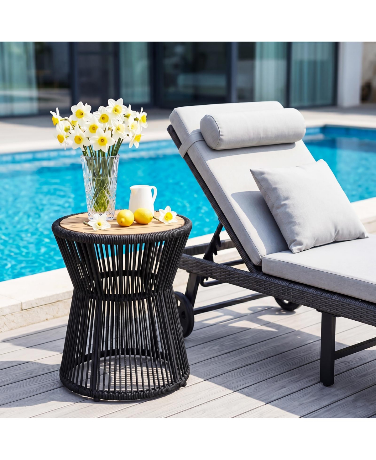 Click here for 16 Round Woven Rope Outdoor Side Table  Gray Rope... prices