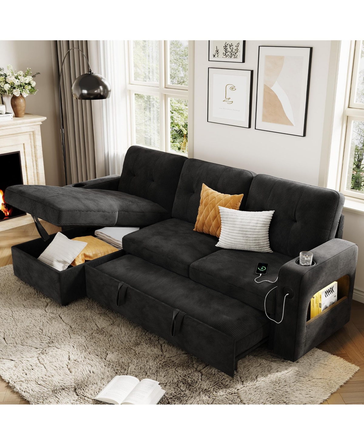 Click here for 84 L Shaped Sleeper Couch  Convertible Pull-Out Co... prices
