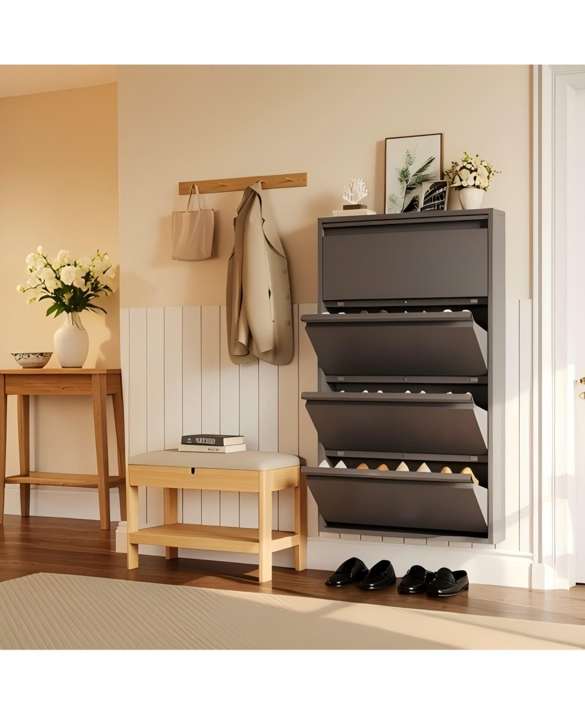 Click here for 31.5x6x54 in 4-Tier Flip Shoe Cabinet  Metal Entry... prices