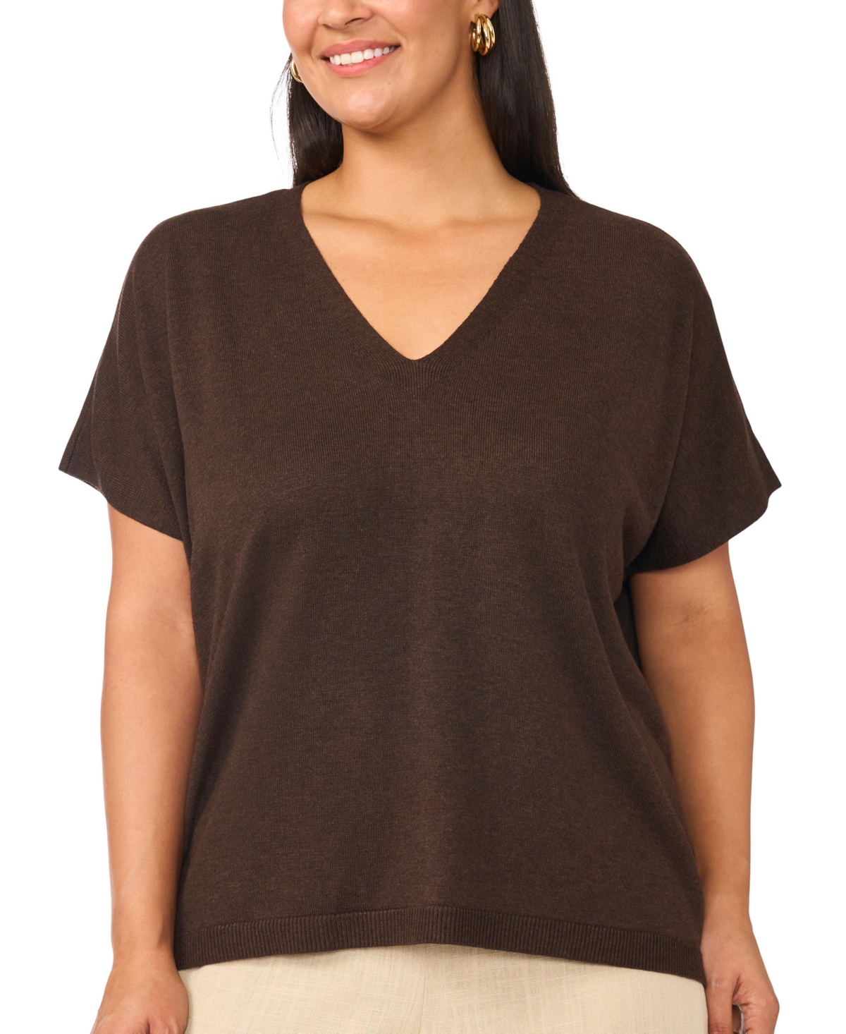 Click here for Vince Camuto Plus Size V-Neck Short-Sleeve Boxy Sw... prices