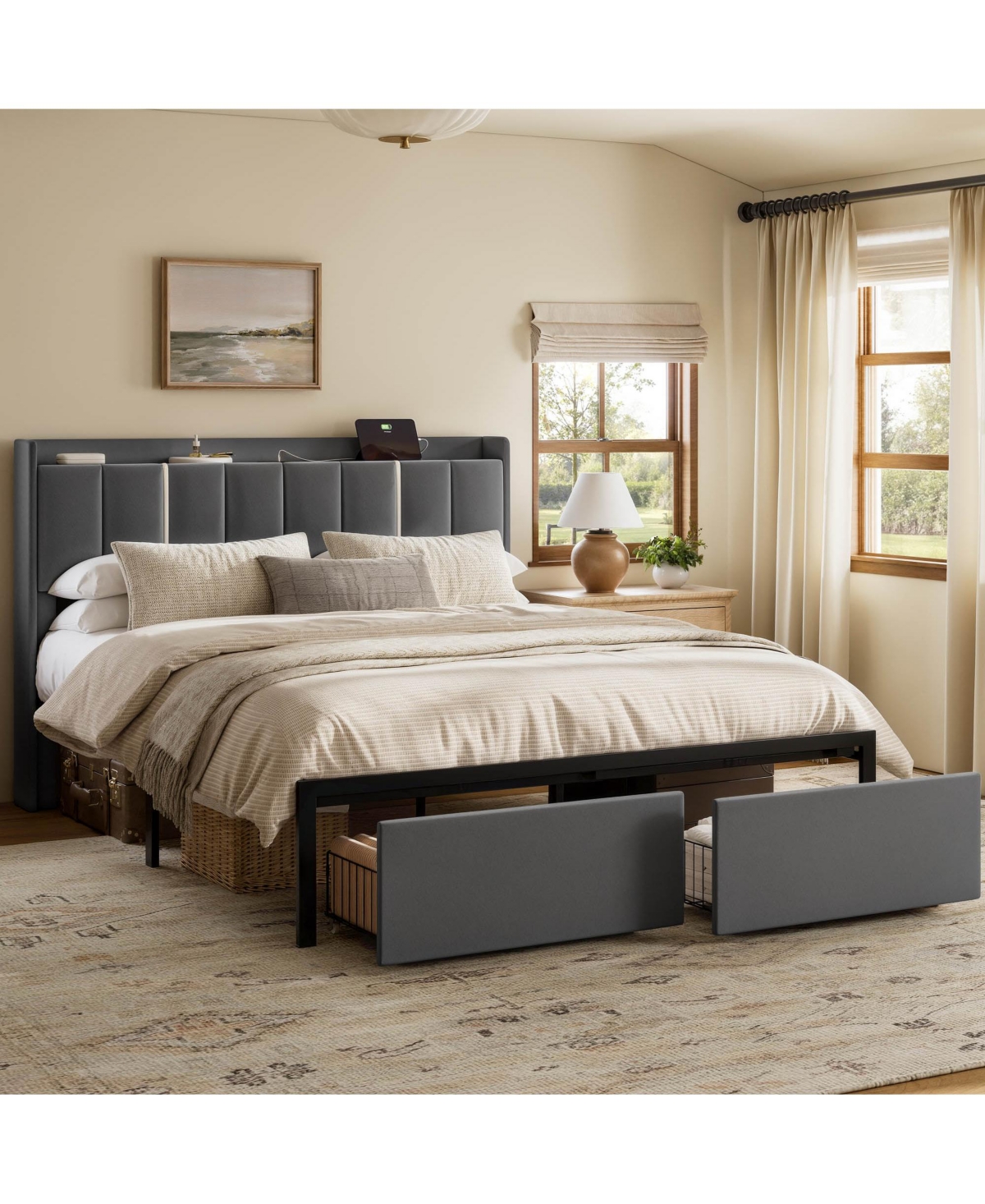 Click here for Hausource Upholstered Bed  Open Storage Headboard... prices