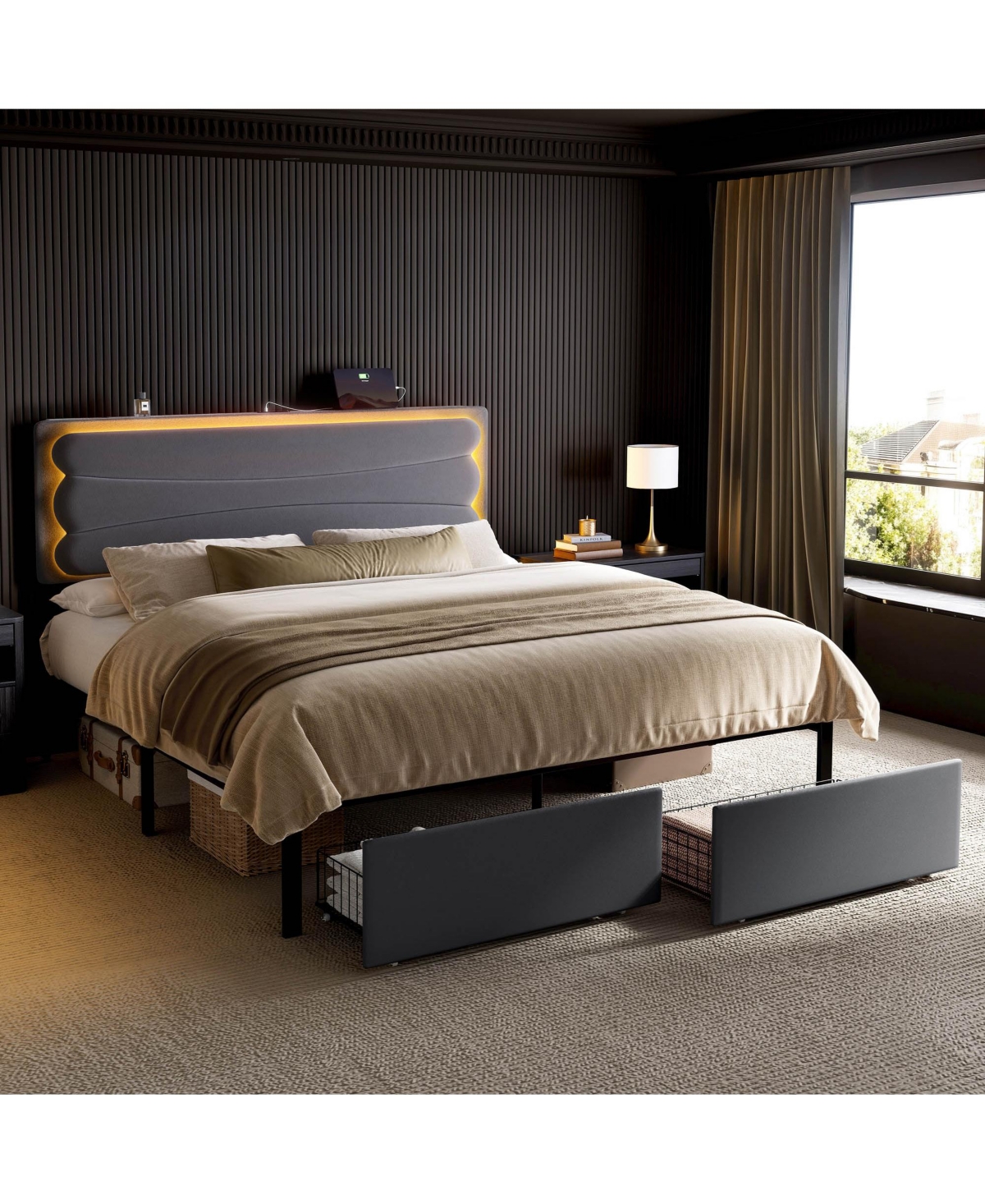 Click here for Hausource Velvet Upholstered Bed  Adjustable Heigh... prices