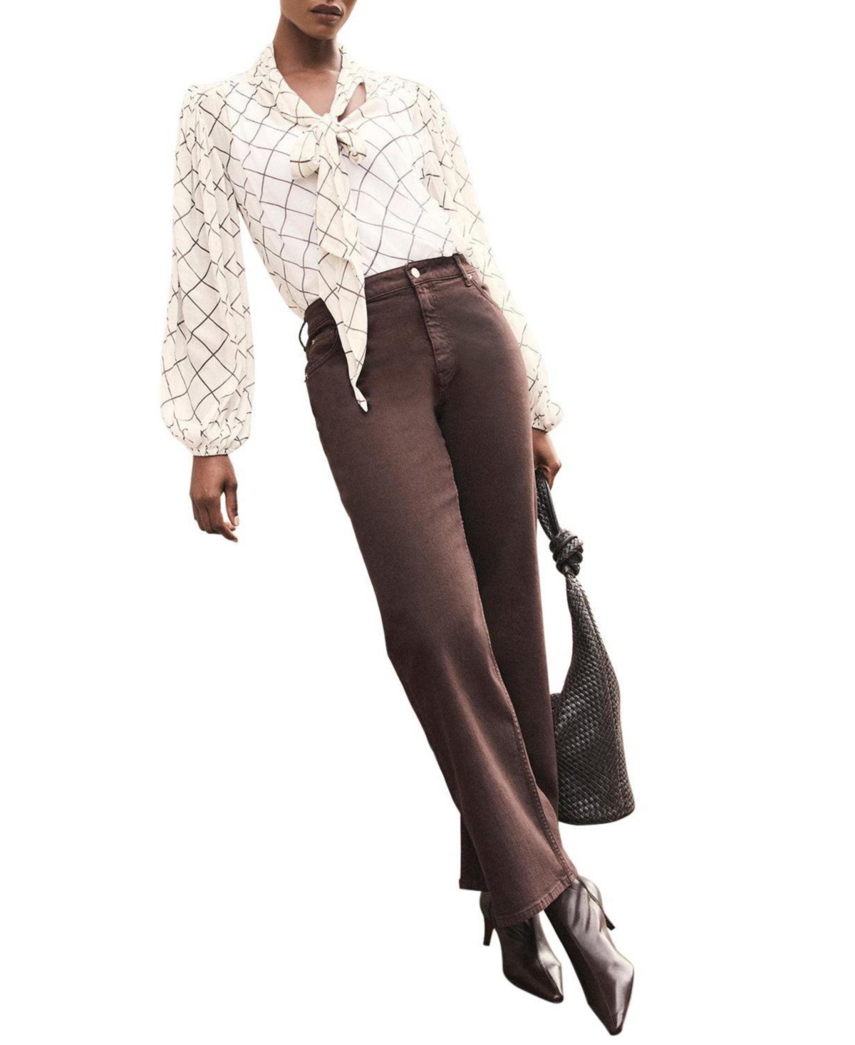 Click here for Mint Velvet Womens Checked Bow Blouse - Cream prices