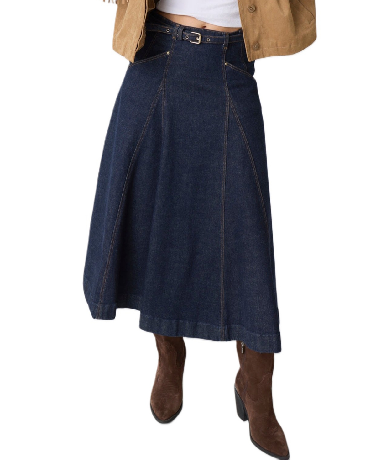 Click here for Guess Womens Rayne High-Waisted A-Line Midi Denim... prices