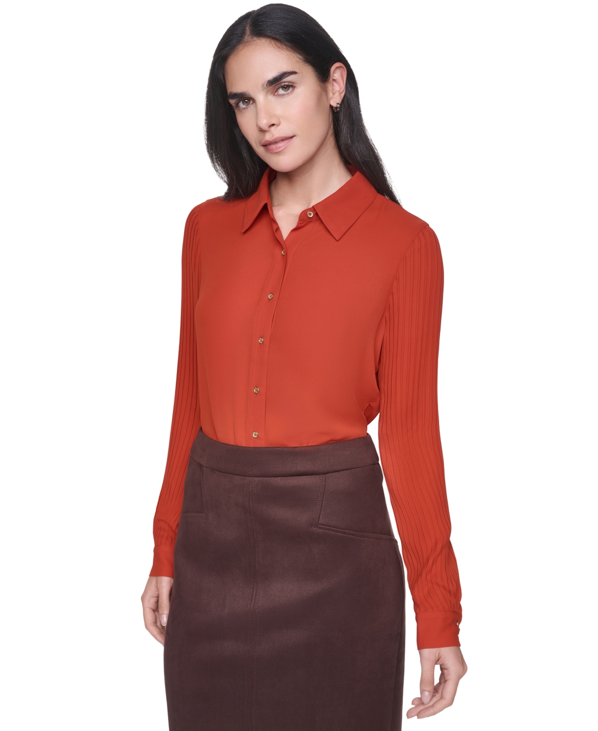 Click here for Tommy Hilfiger Womens Long-Sleeve Button-Front Ple... prices