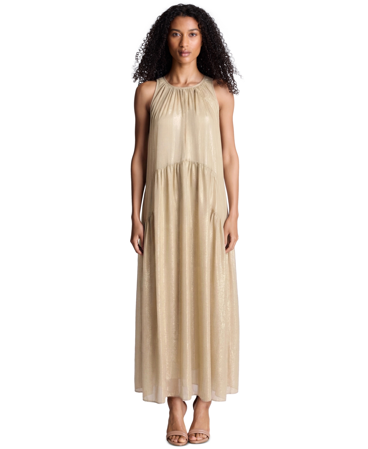 Click here for Kenneth Cole Womens Halter Tiered Metallic-Foil Ma... prices